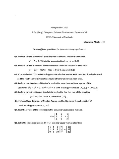 Bsc Prog Computer Science Vi Sem Assignment Pdf Numerical Analysis Mathematical Logic