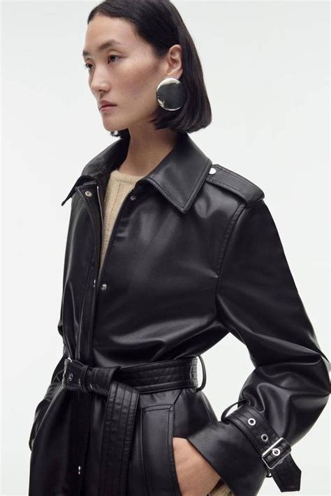 Чорний кожаний тренч черный кожаный тренч Zara Xs S пальто плащ — цена 4689 грн в каталоге Плащи