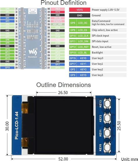 Waveshare 1 44inch Lcd Display Module For Raspberry Pi Pico 65k Rgb