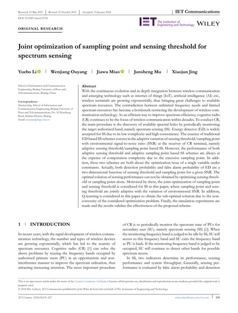 Pdf Joint Optimization Of Sampling Point And Sensing Threshold For