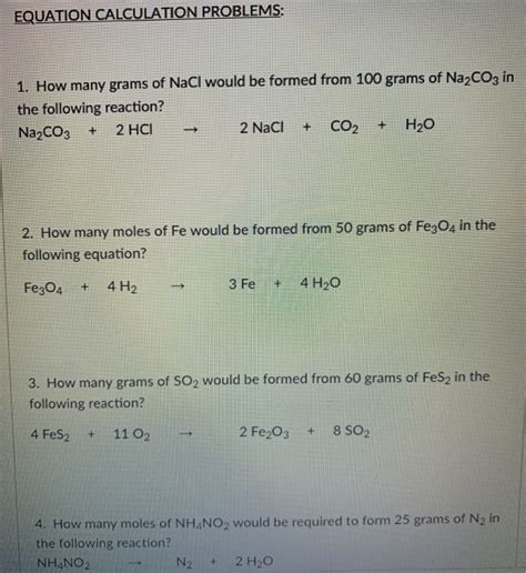 Solved Equation Calculation Problems 1 How Many Grams Of