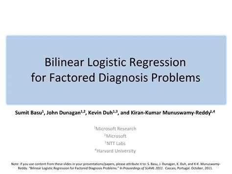 Ppt Bilinear Logistic Regression For Factored Diagnosis Problems Powerpoint Presentation Id