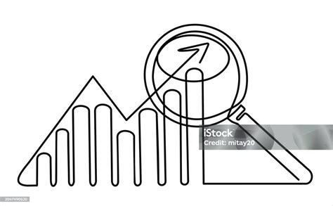 증가하는 화살표 막대 그래프 및 돋보기의 연속 한 선 그리기 검색 손으로 그린 디자인 벡터 일러스트 레이 션 그래프에 대한 스톡 벡터 아트 및 기타 이미지 Istock