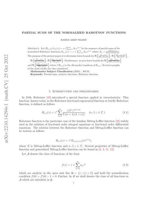Pdf Partial Sums Of The Normalized Rabotnov Functions
