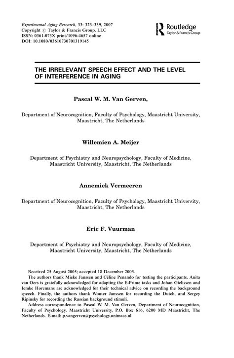 Pdf The Irrelevant Speech Effect And The Level Of Interference In Aging