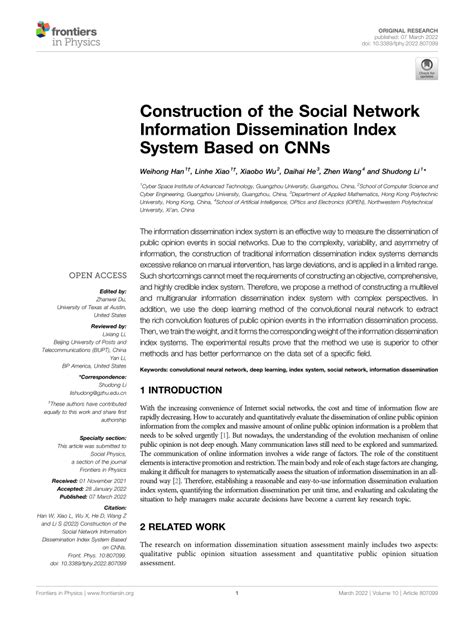 Pdf Construction Of The Social Network Information Dissemination Index System Based On Cnns