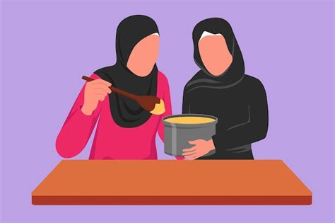 Premium Vector Character Flat Drawing Two Arabian Woman Enjoying Smell Of Cooking From Pot