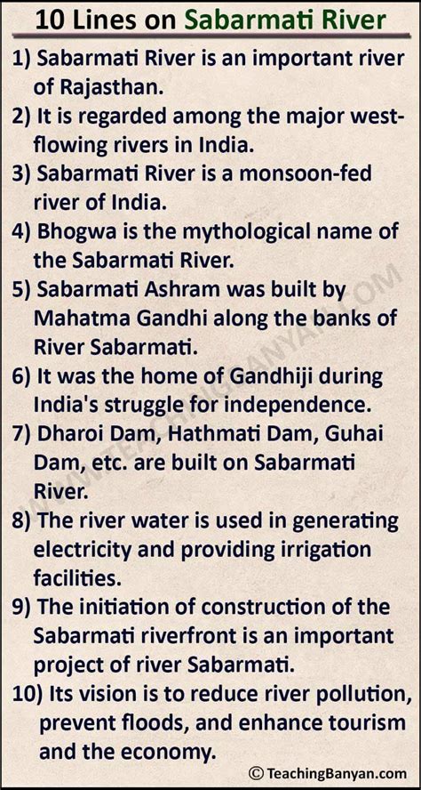 10 Lines On Sabarmati River