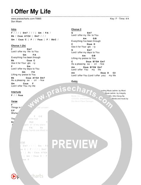 I Offer My Life Chords Pdf Don Moen Praisecharts