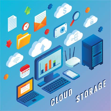 Cloud Storage Vector Flat Isometric Illustration Stock Vector Illustration Of Laptop Backup