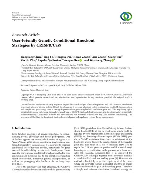Pdf User Friendly Genetic Conditional Knockout Strategies By Crispr Cas9