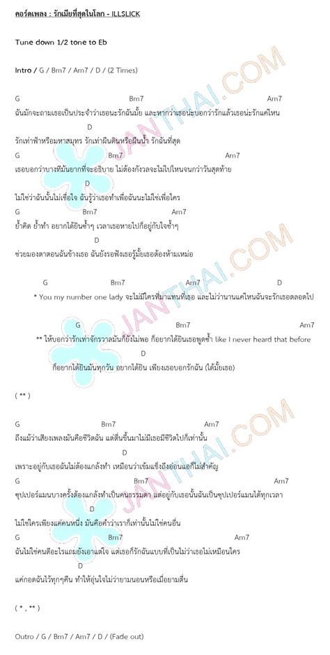 คอร์ดเพลง รักเมียที่สุดในโลก Illslick Janthai Music คอร์ดกีตาร์ เนื้อเพลง คอร์ดเพลง ฟังเพลง Mv