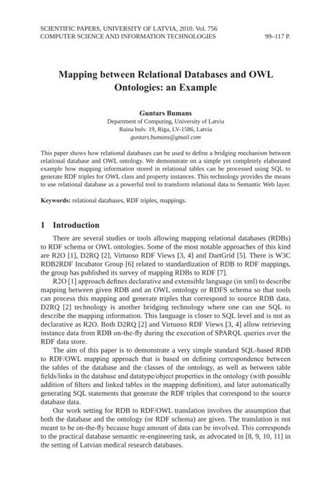 Pdf Mapping Between Relational Databases And Owl Ontologies · Mapping Between Relational