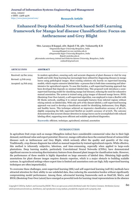 Pdf Enhanced Deep Residual Network Based Self Learning Framework For Mango Leaf Disease