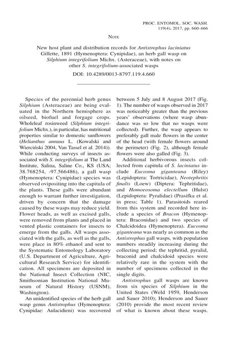 Pdf New Host Plant And Distribution Records For Antistrophus Laciniatus Gillette 1891