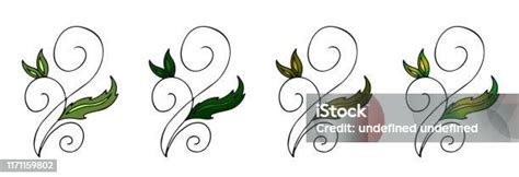 다른 버전의 낙서 스타일의 잎이있는 4 개의 손으로 그린 자연 패턴 세트 0명에 대한 스톡 벡터 아트 및 기타 이미지 0명 3차원 형태 가을 Istock