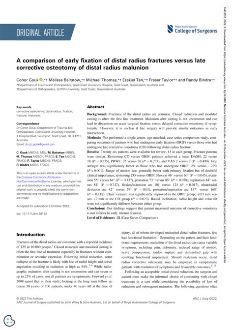 Pdf A Comparison Of Early Fixation Of Distal Radius Fractures Versus Late Corrective Osteotomy