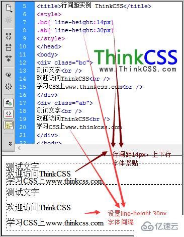 css字体中上下行与行之间的间距距离怎么设置 web开发 亿速云