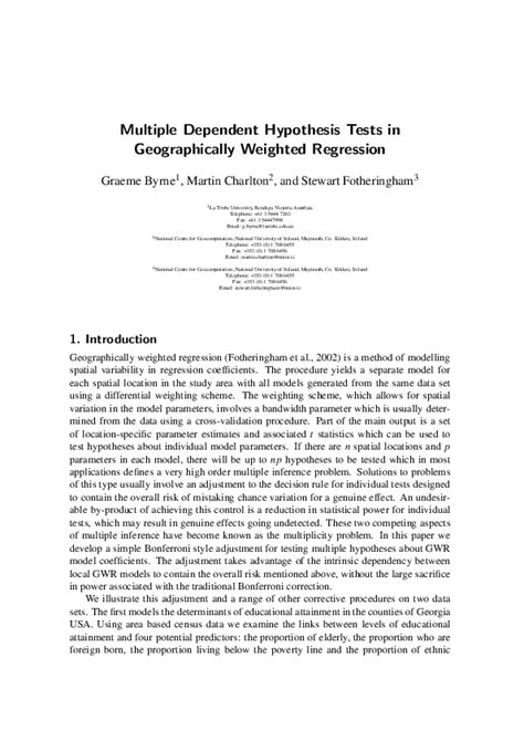 Pdf Multiple Dependent Hypothesis Tests In Geographically Weighted