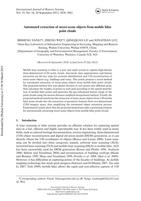 Pdf Automated Extraction Of Street Scene Objects From Mobile Lidar Point Clouds