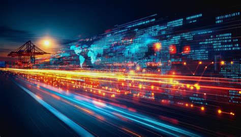 digital trade interface with data streams maps and a port scene