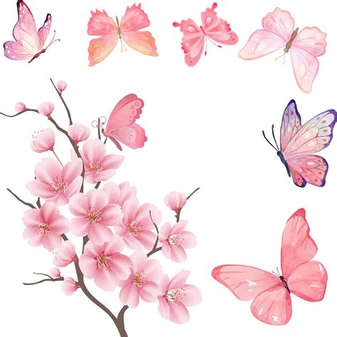 Premium Vector Watercolor Butterflies And Cherry Blossoms