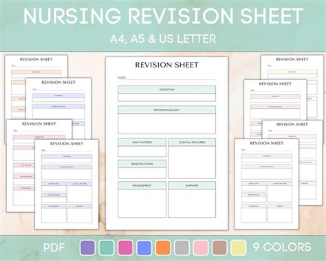 Nursing Student Revision Sheet Printable Editable Nurse Revision Log