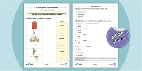 Esl Classroom Instructions Activity Sheet [adults Pre A1]