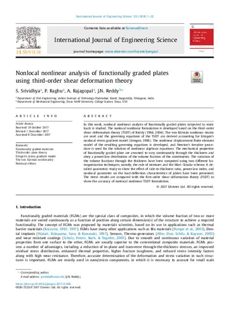 Pdf Nonlocal Nonlinear Analysis Of Functionally Graded Plates Using