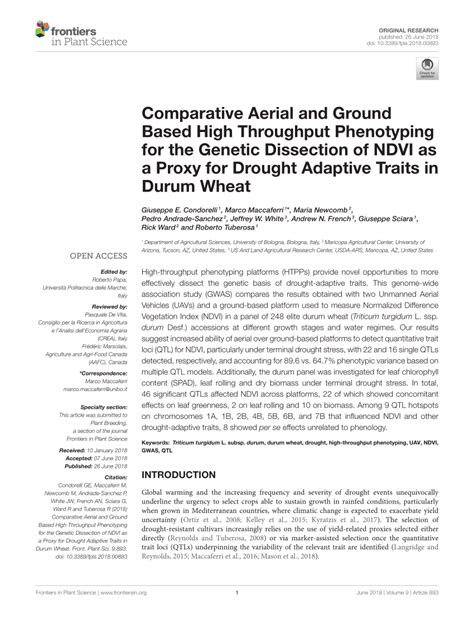 Pdf Comparative Aerial And Ground Based High Throughput Phenotyping For The Genetic Dissection