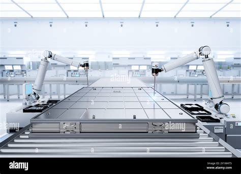 Automation Battery Manufacturing With 3d Rendering Li Ion Or Rechargeable Battery Produced By