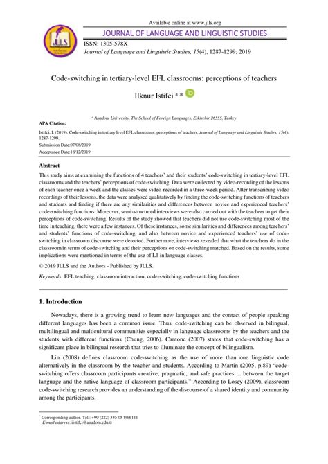 Pdf Code Switching In Tertiary Level Efl Classrooms Perceptions Of Teachers