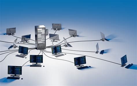 Cloud Computing Network Infrastructure Computer Workstations Connected To Data Center Digital 3d