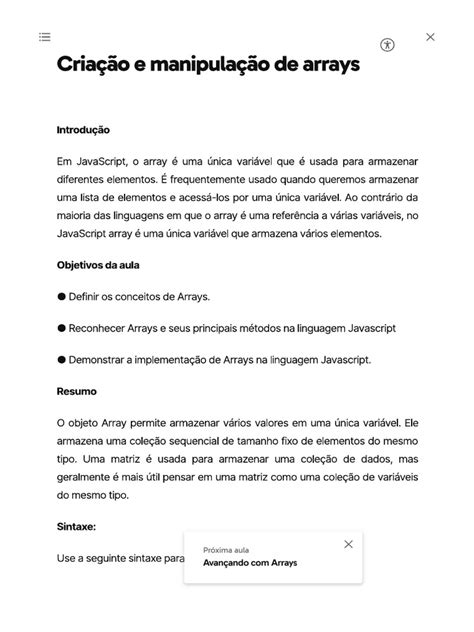 Criação E Manipulação De Arrays Pdf