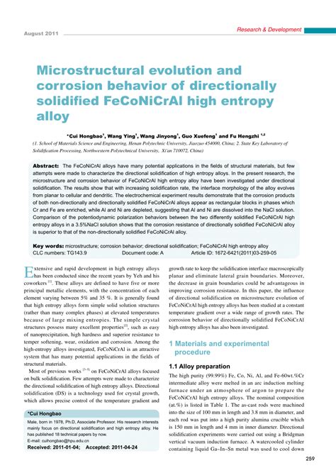 Pdf Microstructural Evolution And Corrosion Behavior Of Directionally Solidified Feconicral
