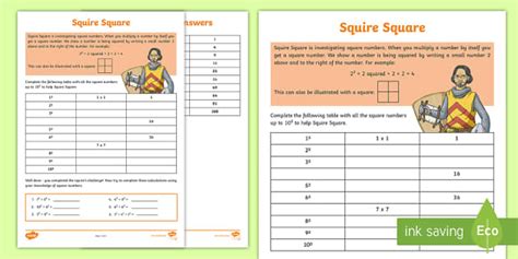 Square Numbers Worksheet For Home Parent Support Resource