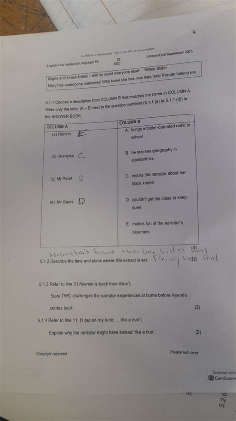 511 Choose A Description From Column B That Matches The Name In Column