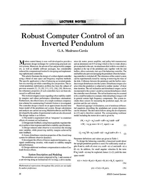 Robust Computer Control Of An Inverted Pendulum Pdf
