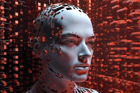 Face Of Female Android Bio Robot Close Portrait Concept Of