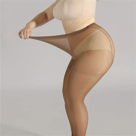 Plus Size Casual Pantyhose Womens Plus Solid Semi Sheer High Rise