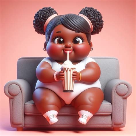 Funny Cartoon For A Beautiful And Colorful Chubby Girl Drinking
