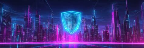 Cybersecurity Advances In Politics Showcased In A Futuristic City With A Digital Shield And