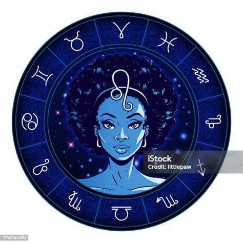 레오 조디악 로그인 작품 아름 다운 소녀 얼굴 별자리 기호 스타 기호 벡터 일러스트 레이 션 점성술 기호에 대한 스톡 벡터 아트 및 기타 이미지 Istock