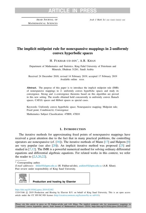 Pdf The Implicit Midpoint Rule For Nonexpansive Mappings In 2