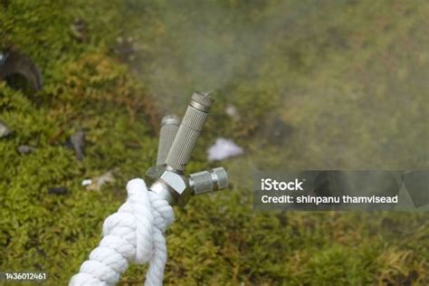 정원의 물 분무 노즐에서 안개 또는 안개 환경 냉각 시스템 0명에 대한 스톡 사진 및 기타 이미지 0명 감소 계절 Istock