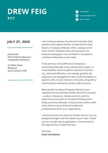 Pct Cover Letter Examples Sample Format Resume Object