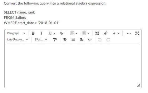 Convert The Following Query Into A Relational Algebra