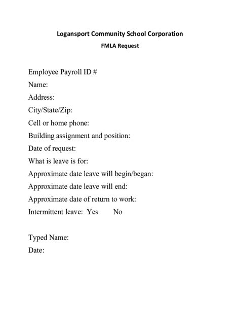 Fillable Online Fmla Request Employee Payroll Id Name Address Fax