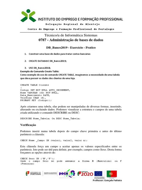 Criar Tabelas Em Sql Pdf Tabela Banco De Dados Sql