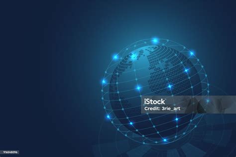 Abstract Blue Binary World Map With Polygonal Space Background With Connecting Dots And Lines